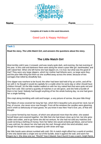 READING CHALLENGE - for winter (The Little Match Girl) | Teaching Resources