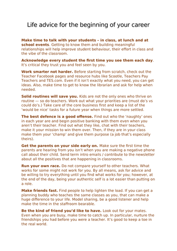 Advice for beginning teachers or prac students | Teaching Resources