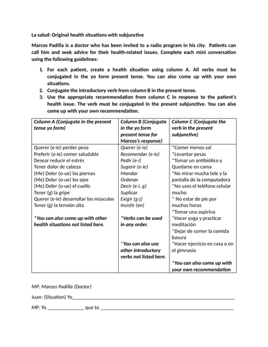 La salud: Original health situations with subjunctive | Teaching Resources