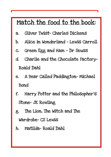 Open Night: Food of Literature | Teaching Resources