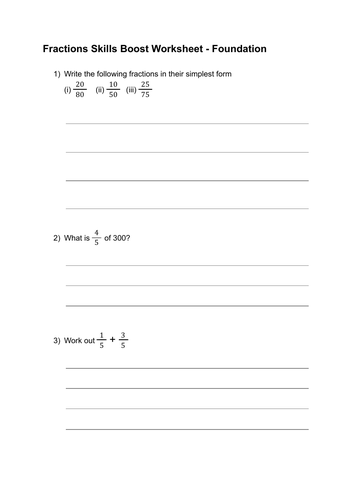 Fractions Skills Boost Worksheet | Teaching Resources