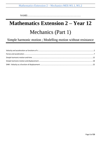Mechanics (Simple Harmonic) - Booklet - Mathematics Extension 2 HSC ...