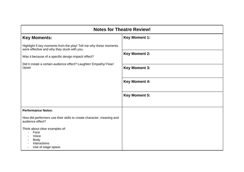 Live Theatre Evaluation - Notes Document. (AQA - GCSE - DRAMA ...