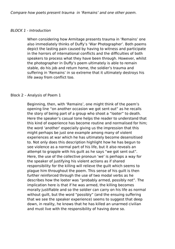 Model Essay - Remains and War Photographer | Teaching Resources