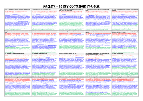 Macbeth 20 key quotations for GCSE | Teaching Resources