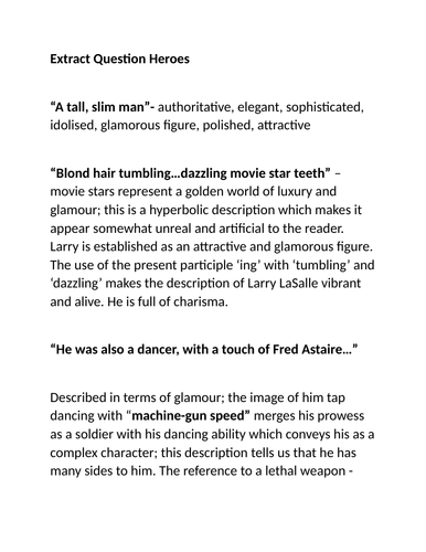GCSE ENGLISH LITERATURE - some notes on extract question Heroes ...
