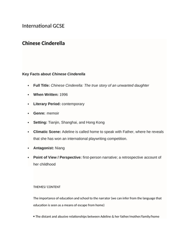 Revision Notes GCSE ENGLISH LANGUAGE Chinese Cinderella | Teaching ...
