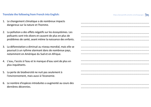 French Translations - Environment | Teaching Resources