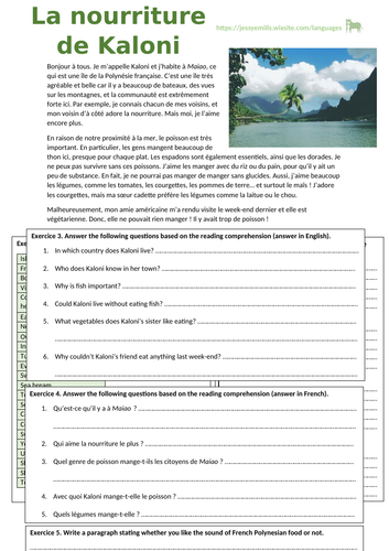 French Reading Comprehension - Food | Teaching Resources