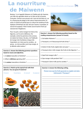 French Reading Comprehension - Food | Teaching Resources
