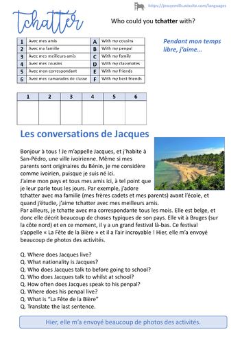 French Worksheet - Free Time | Teaching Resources