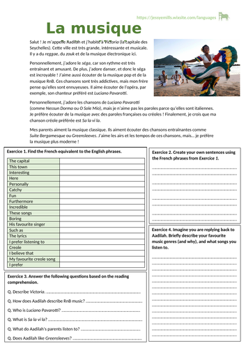 French Reading Comprehension - Music | Teaching Resources