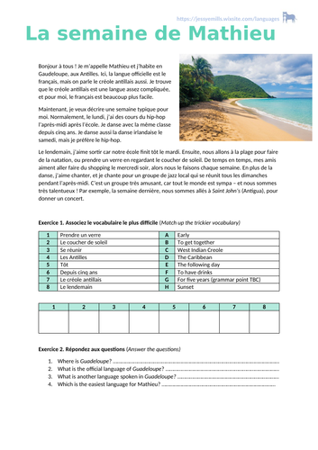 French Reading Comprehension - Free Time | Teaching Resources