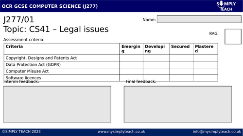 GCSE CS: Legal issues (Workbook) | Teaching Resources