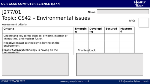GCSE CS: Environmental issues (Workbook) | Teaching Resources