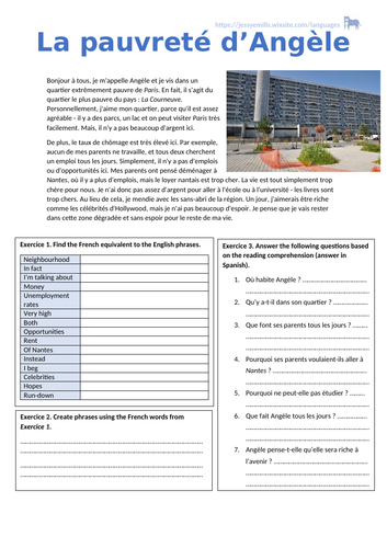 French Reading Comprehension - Poverty | Teaching Resources