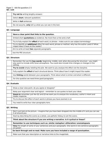 AQA paper 1 quick marking for questions 1-5 | Teaching Resources