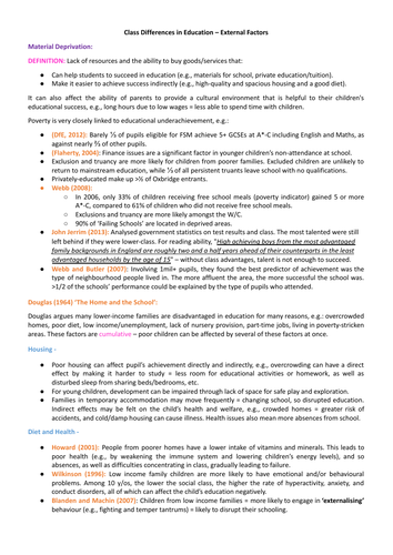 AQA AS SOCIO - Class Differences: External Factors | Teaching Resources
