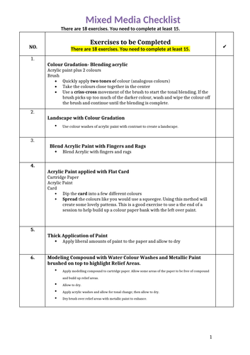 Mixed media checklist | Teaching Resources