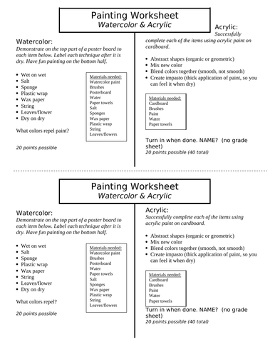 Painting worksheet (experiments) | Teaching Resources