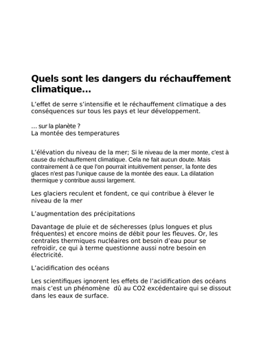 French A Level -EXPANDING VOCABULARY - CLIMATE CHANGE/ THE ENVIRONMENT ...