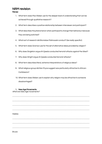 Sociology A-Level: Beliefs in Society revision | Teaching Resources