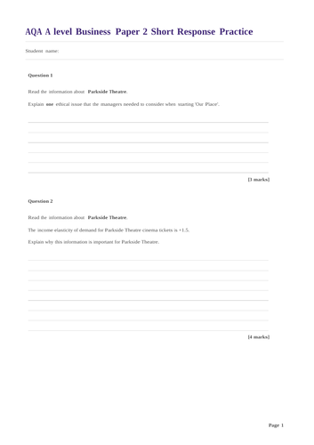 AQA A level Business Paper 2 Short response practice | Teaching Resources AQA A level Business Paper 2 Short response practice | Teaching Resources