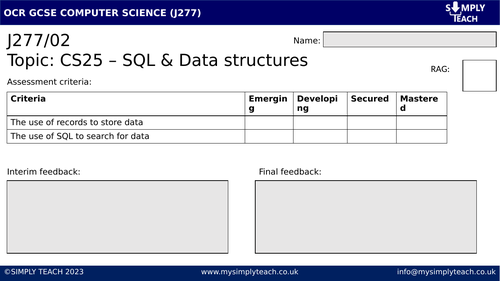 Gcse Cs Sql And Data Structures Workbook Teaching Resources 