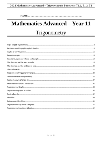 Secondary advanced trigonometry resources