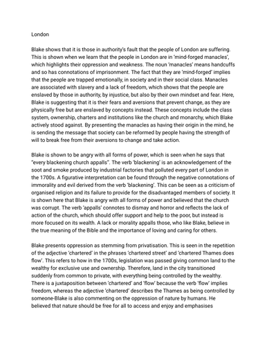 ‘London’ model answer GCSE Eduqas anthology poetry | Teaching Resources