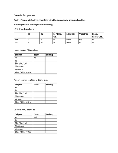 Go verbs fast practice | Teaching Resources