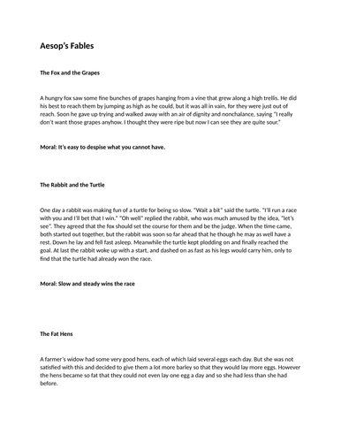 An Introduction to Aesop's fables for year 4 and 5; English Language ...