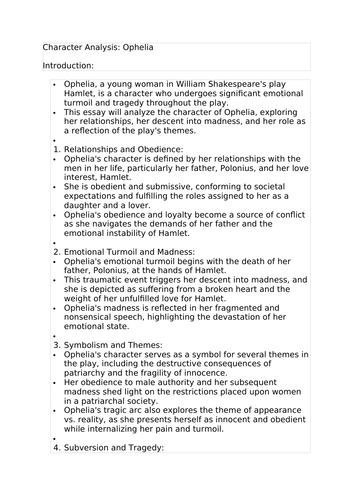 LC English Essay notes 2023 Character of Ophelia from Hamlet | Teaching ...