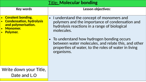 A level biology - Biological molecules (OCR spec) | Teaching Resources