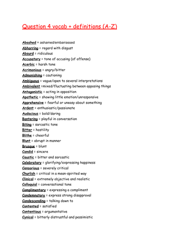 GCSE English language Paper2 Q4 vocab | Teaching Resources