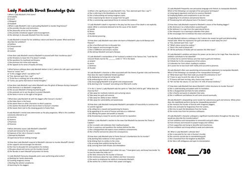 Lady Macbeth Quiz | Teaching Resources