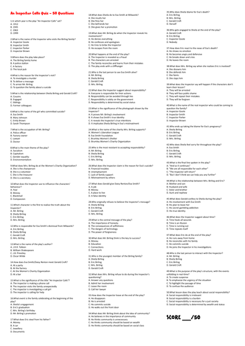 An Inspector Calls Quiz | Teaching Resources