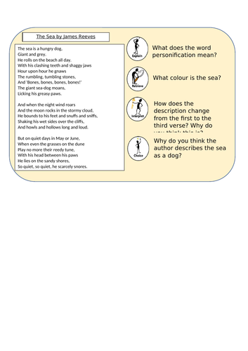 Reading comprehension based on The Sea poem/poetry | Teaching Resources