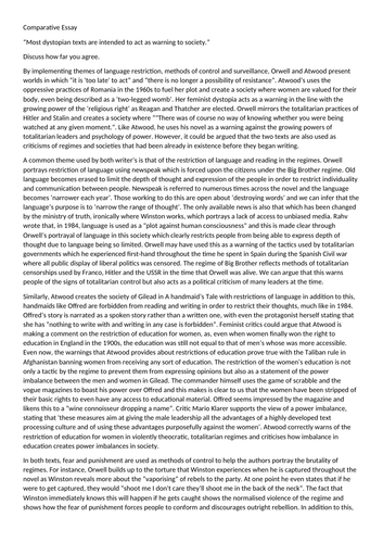 Comparative essay - The Handmaid's Tale & 1984 | Teaching Resources