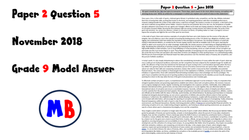 Grade 9 Paper 2 Question 5 AQA November 2018 Cars | Teaching Resources