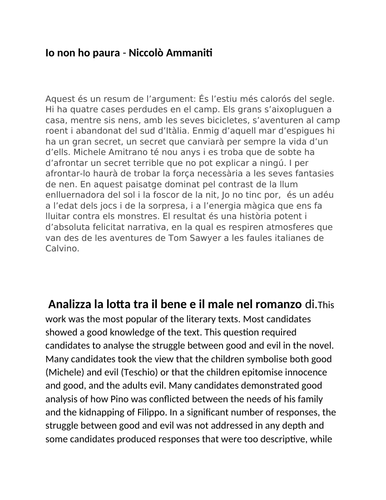 Io non ho paura - Niccolò Ammaniti : Italian A Level Revision; mock ...