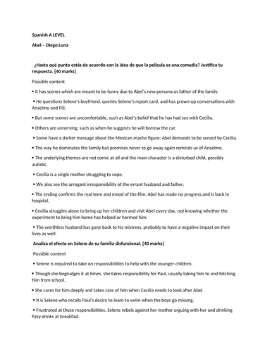 Abel – Diego Luna : A Level Spanish revision sheet; mock exam questions ...