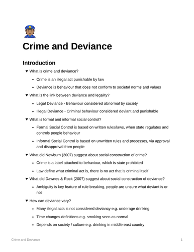 A* Sociology A Level Crime & Deviance Notes (AQA) | Teaching Resources