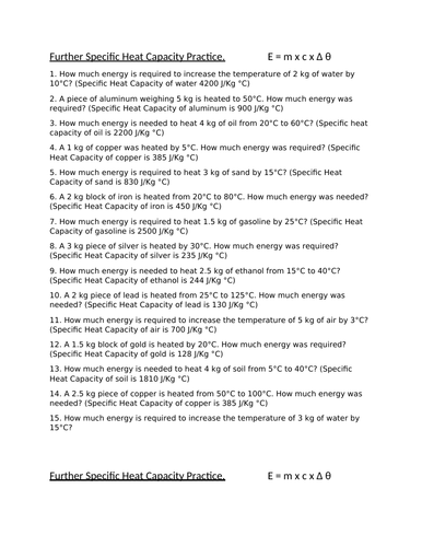 Specific heat capacity calculations | Teaching Resources