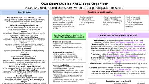 OCR Sport Studies R184 (Exam) Knowledge Organisers | Teaching Resources