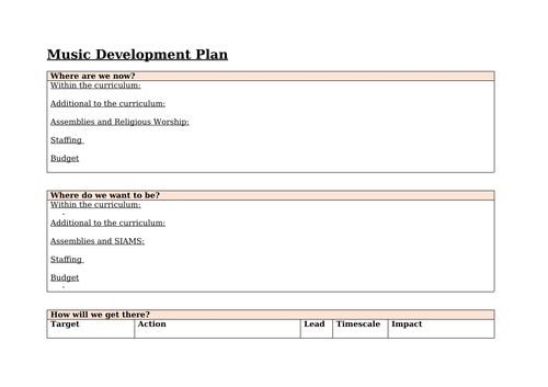 Music Development Plan Template | Teaching Resources