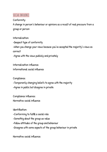 Social influence AQA alevel notes | Teaching Resources