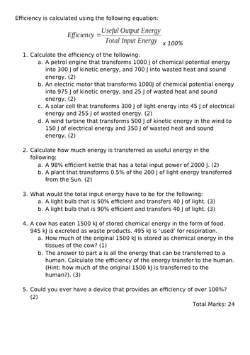 Efficiency - PHYSICS GCSE | Teaching Resources