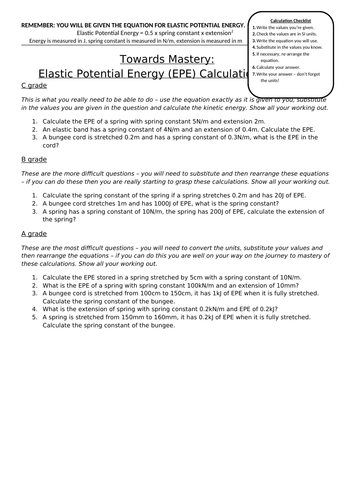 Elastic potential energy stores - GCSE PHYSICS | Teaching Resources