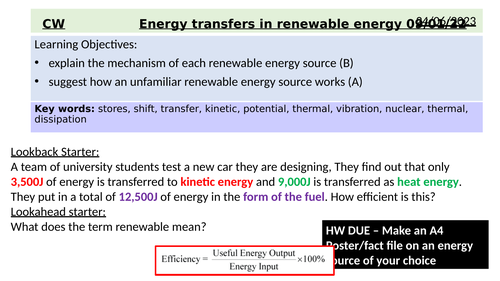 Energy transfers in renewable energy - GCSE | Teaching Resources Energy transfers in renewable energy - GCSE | Teaching Resources